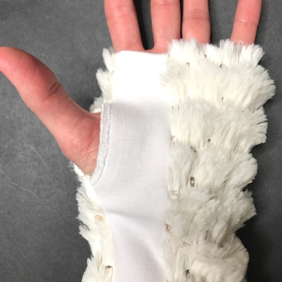Hand Crafted | Accessories | White Fuzzy Hand Warmers Sequin Fur Wrist ...